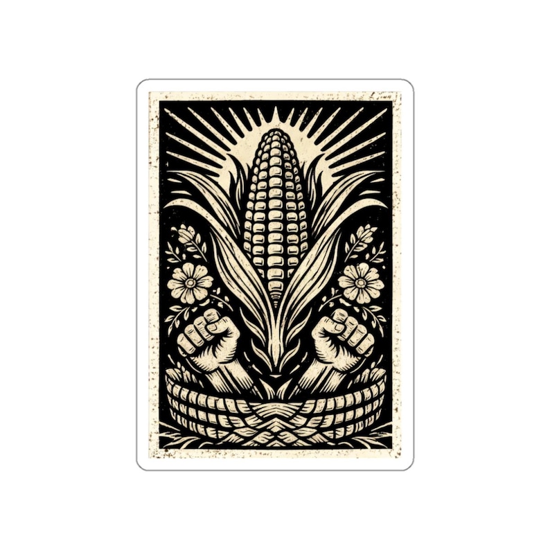 Maíz Corn Sticker - Linocut Botanical Art - Milpa Garden Sticker ...