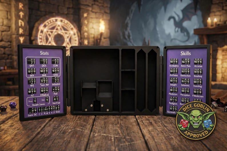Handcrafted RPG Dice Vault | Stat Tracker, Folding Tower - Etsy