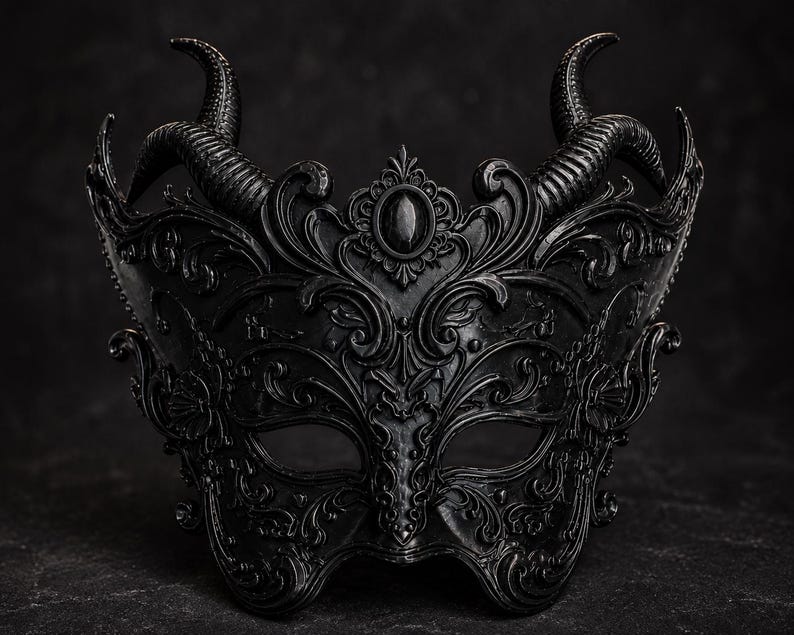 Gothic Witch Horned Mask, Black Masquerade Mask, Fantasy Cosplay Mask ...