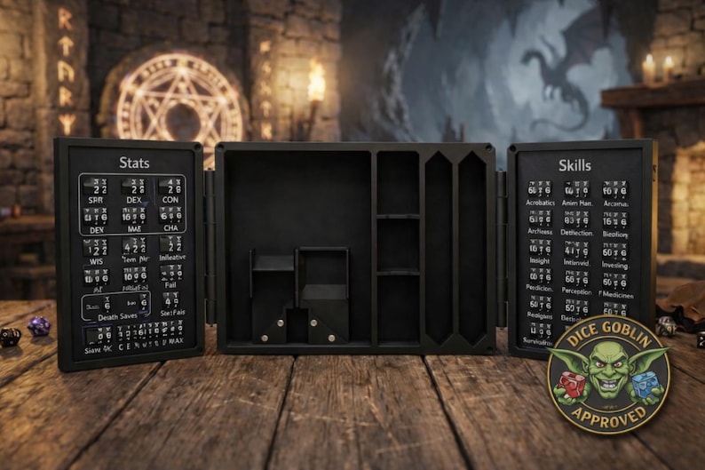 Handcrafted RPG Dice Vault | Stat Tracker, Folding Tower - Etsy