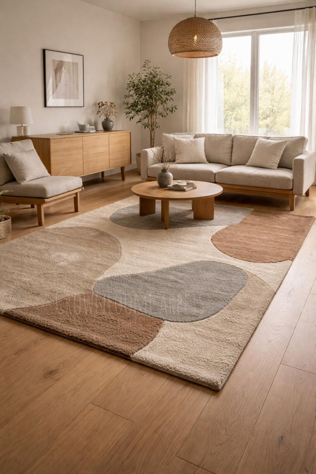 Neutral Abstract Rug – Beige & Brown Hand Tufted Wool Carpet - Etsy