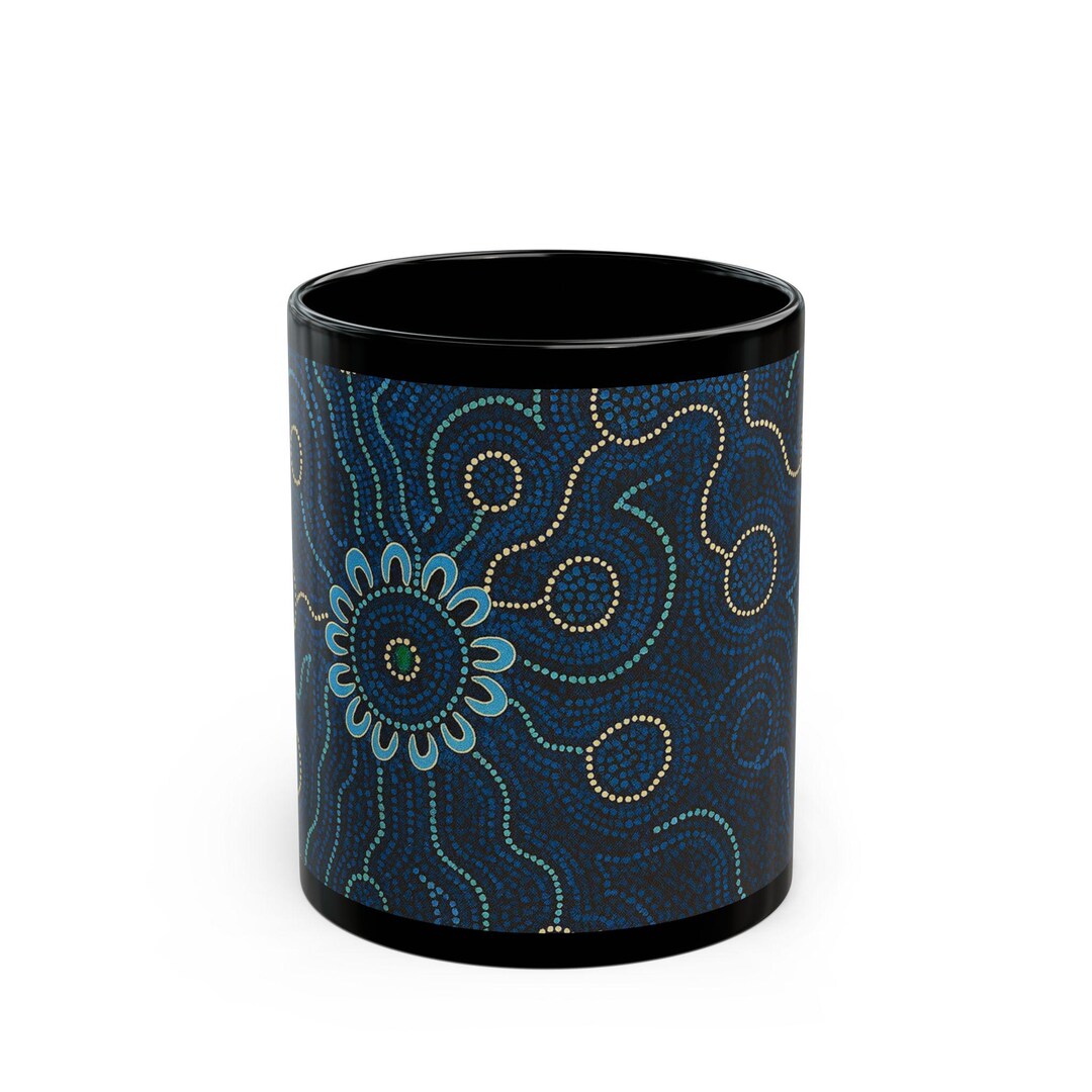 Aboriginal Dot Art Floral Pattern Mug | Black Ceramic Coffee Cup - Etsy