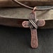Small Hammered Rustic Copper Cross Pendant W/ Sterling Silver & Brown ...