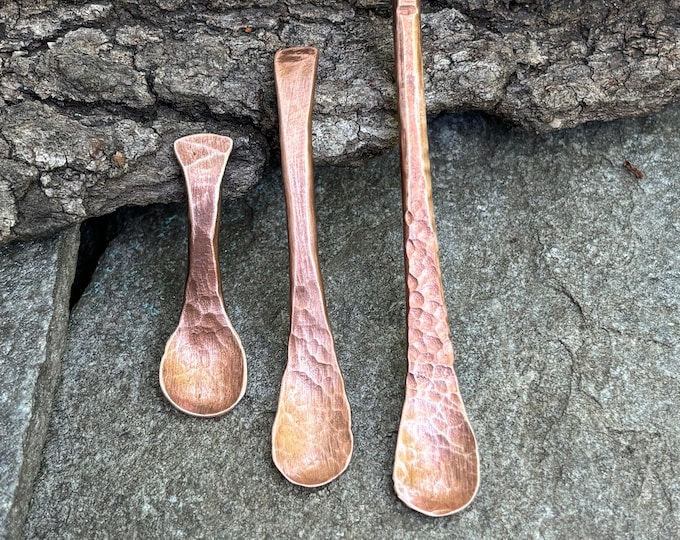 Set of 3 Solid Copper Spice / Salt Spoons Hand Forged Copperware for ...