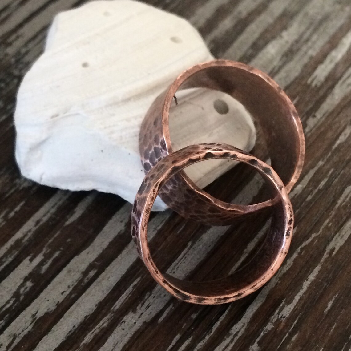 Rustic Hammered Copper Wedding Band / Ring Set - Custom BOHO Jewelry ...