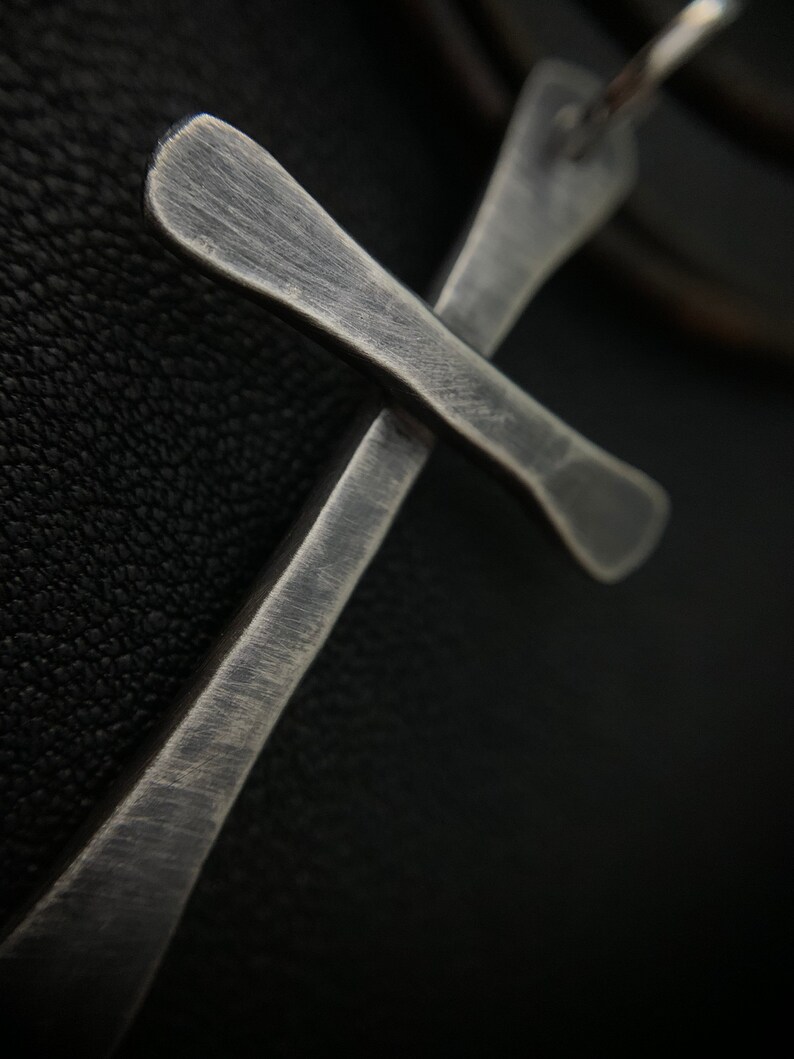 Small Sterling Silver Christian Cross - Rustic Oxidized Pendant for Men ...