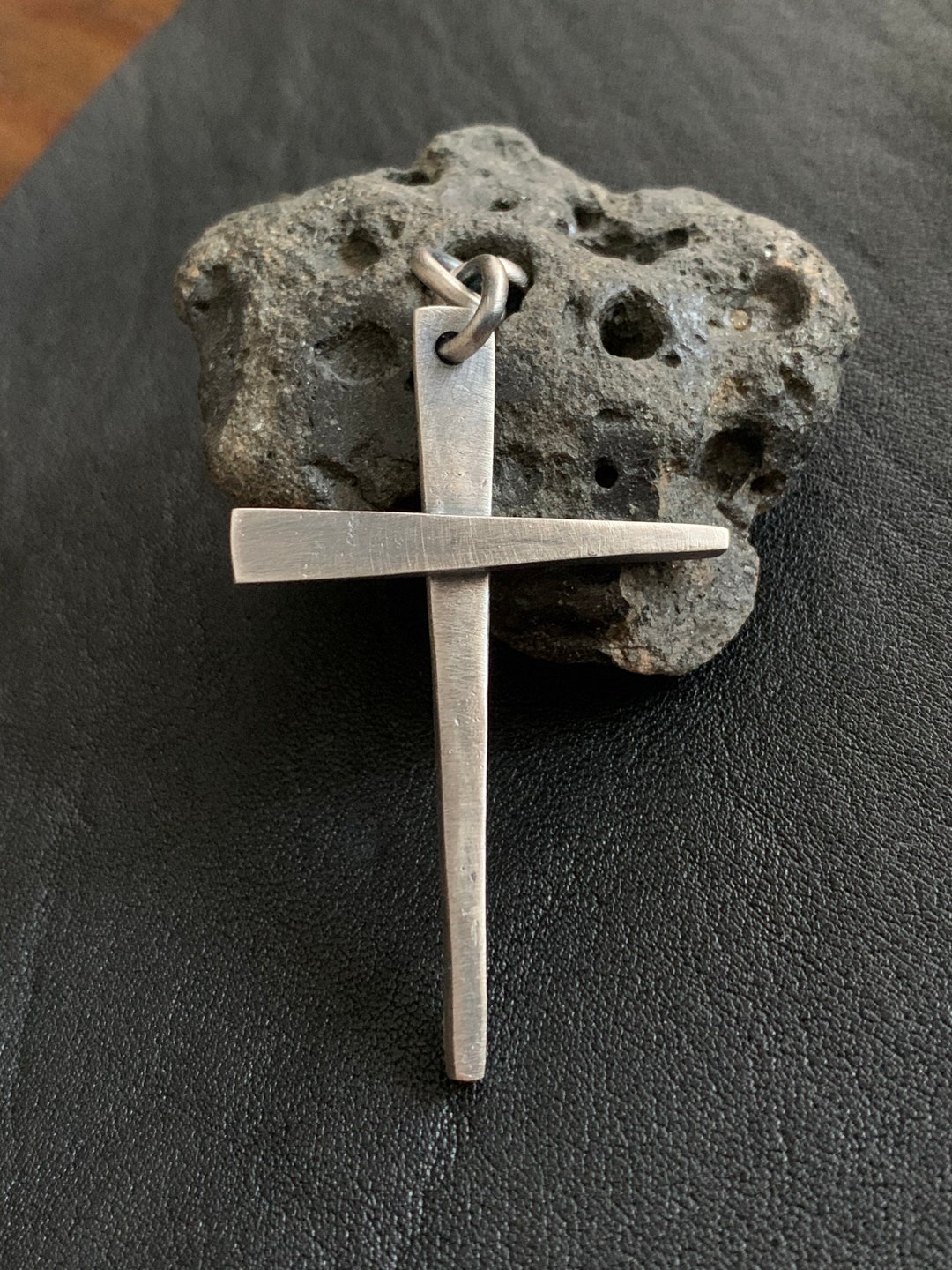 Large Nail Cross Pendant - Rustic Hand Forged 925 Sterling Silver ...