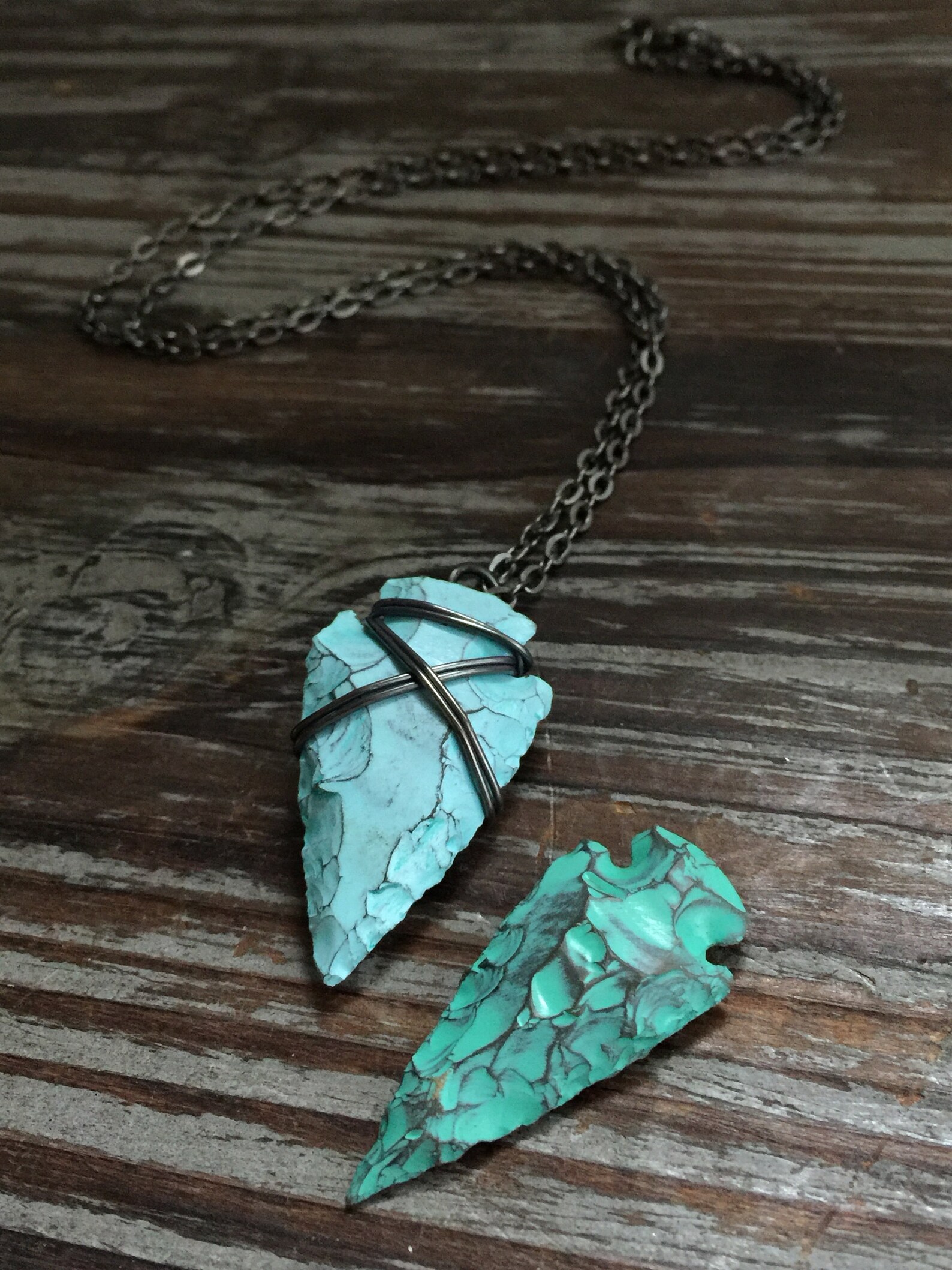 Tribal Turquoise Arrowhead Necklace Copper Wire Wrapped - Etsy