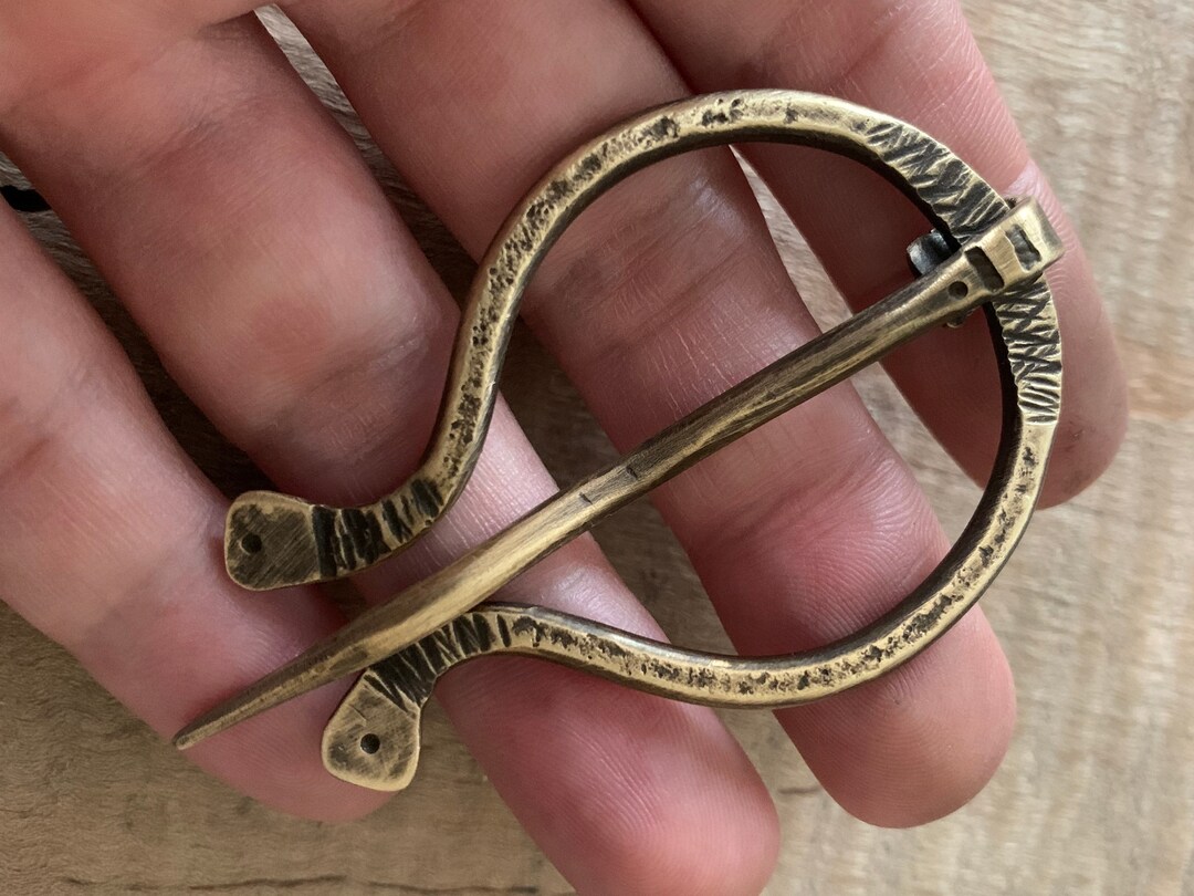 Penannular Brooch / Shawl or Cloak Pin - Hand Forged Rustic Gold Brass ...