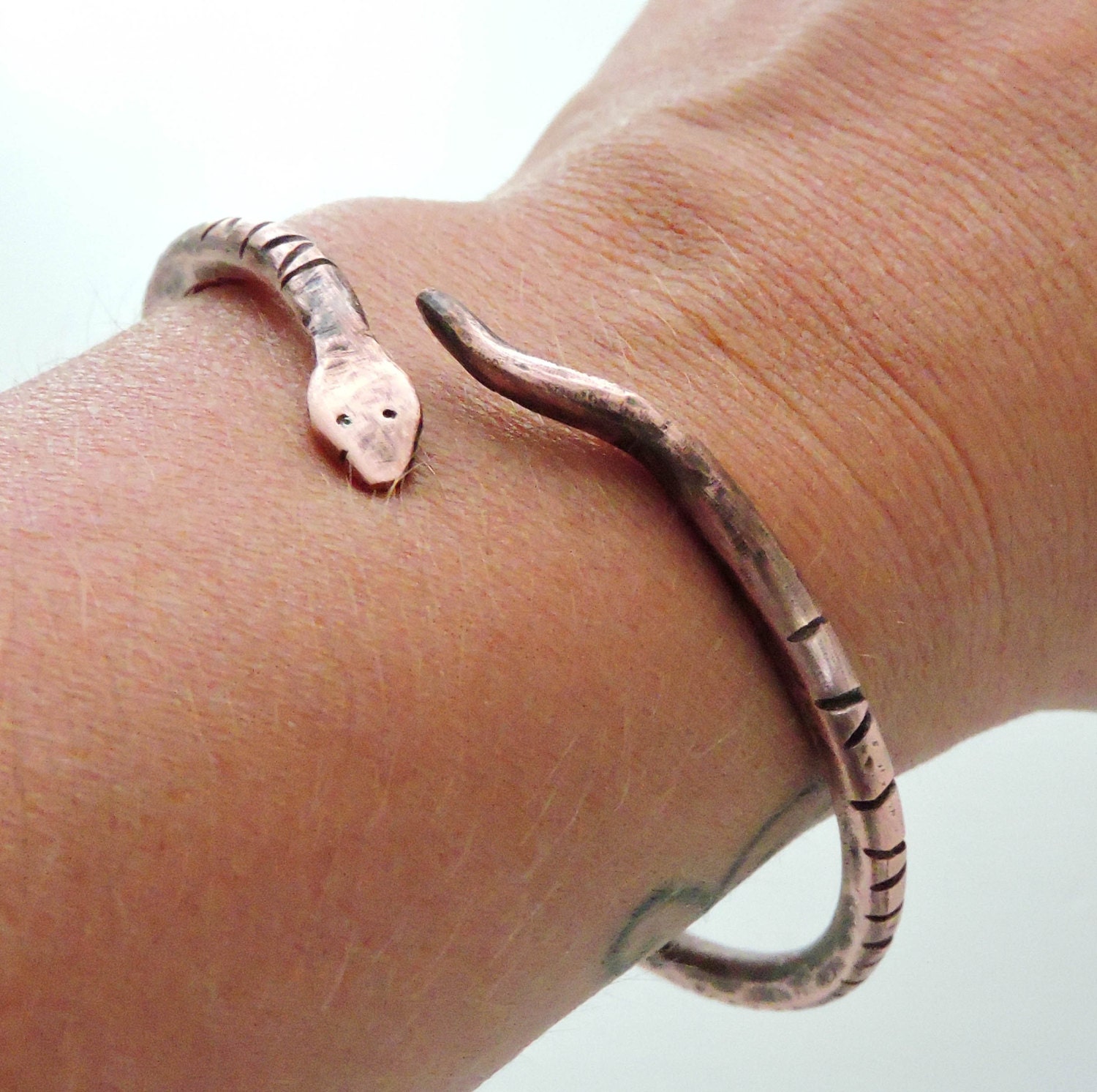 Copper Snake Bangle - Unique Metalwork Stacking Bracelet - 7th ...