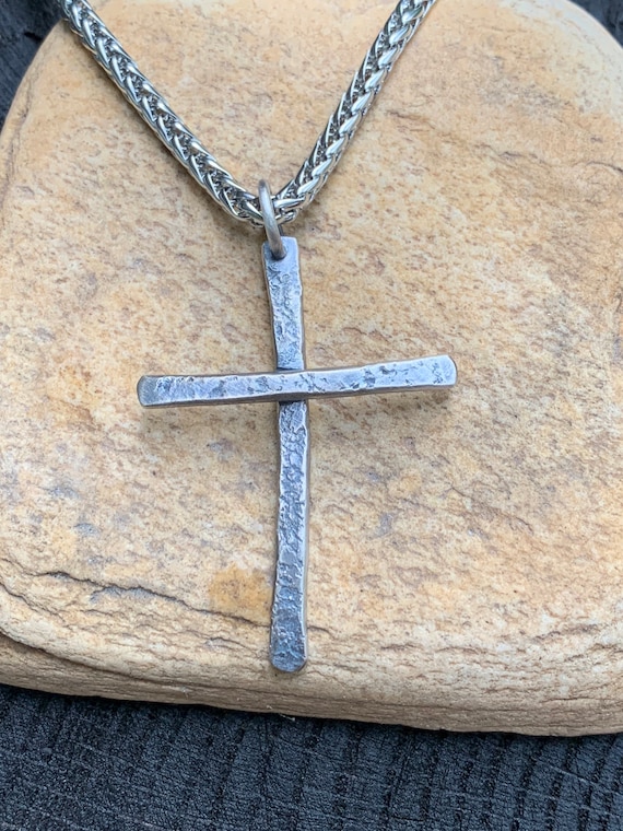 Unique Rustic Cross Necklace Large 925 Sterling Silver | Etsy