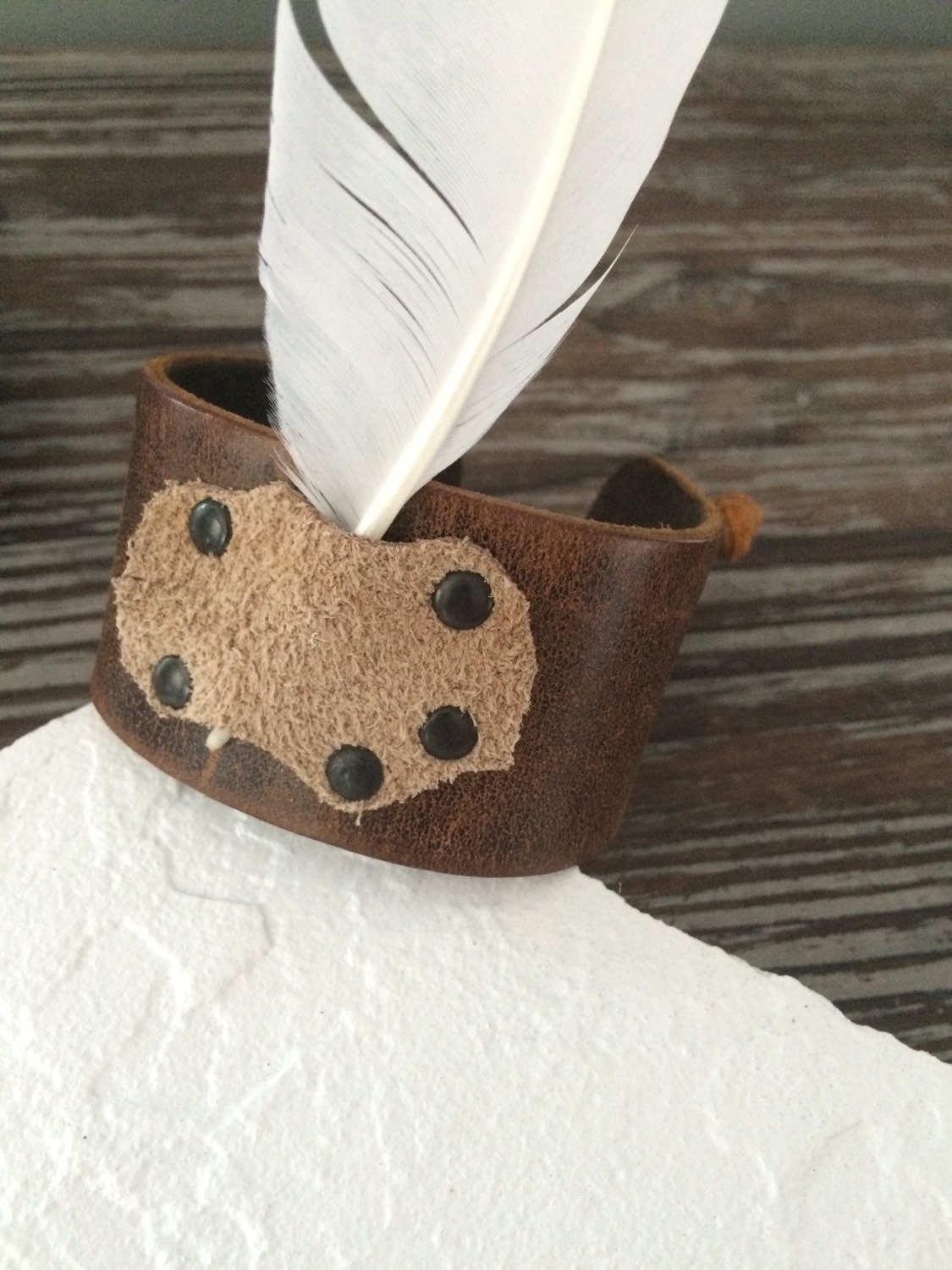 Wide Dark Brown Leather Cuff 2 Tone Rustic Leather & Suede | Etsy