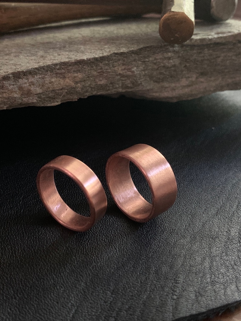 Solid Copper Wedding Band Ring Set 9mm or 6mm Width Unique - Etsy Israel