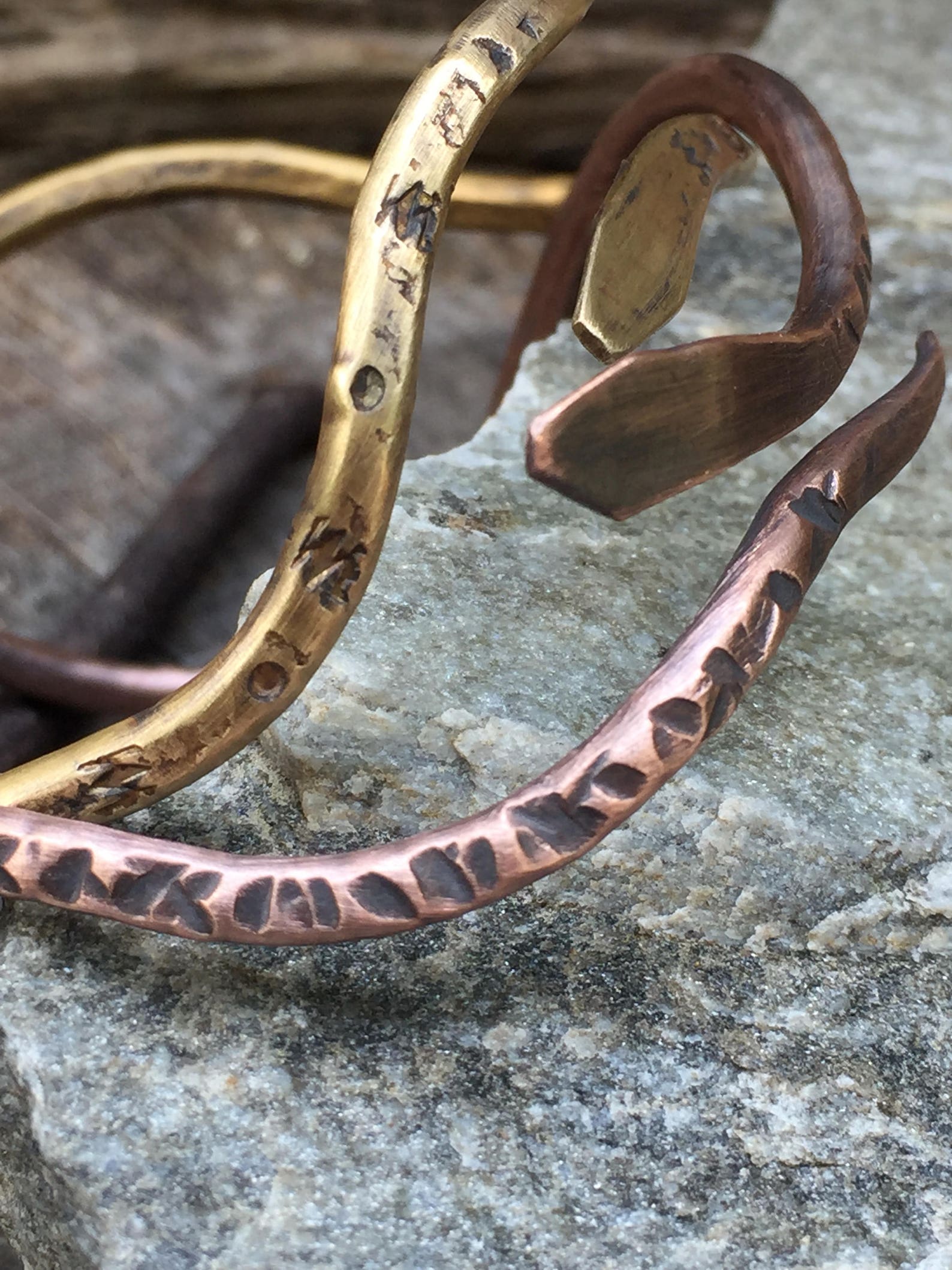 Tribal Brass Snake Bangle - Unique Adjustable Gold or Copper Bracelet ...