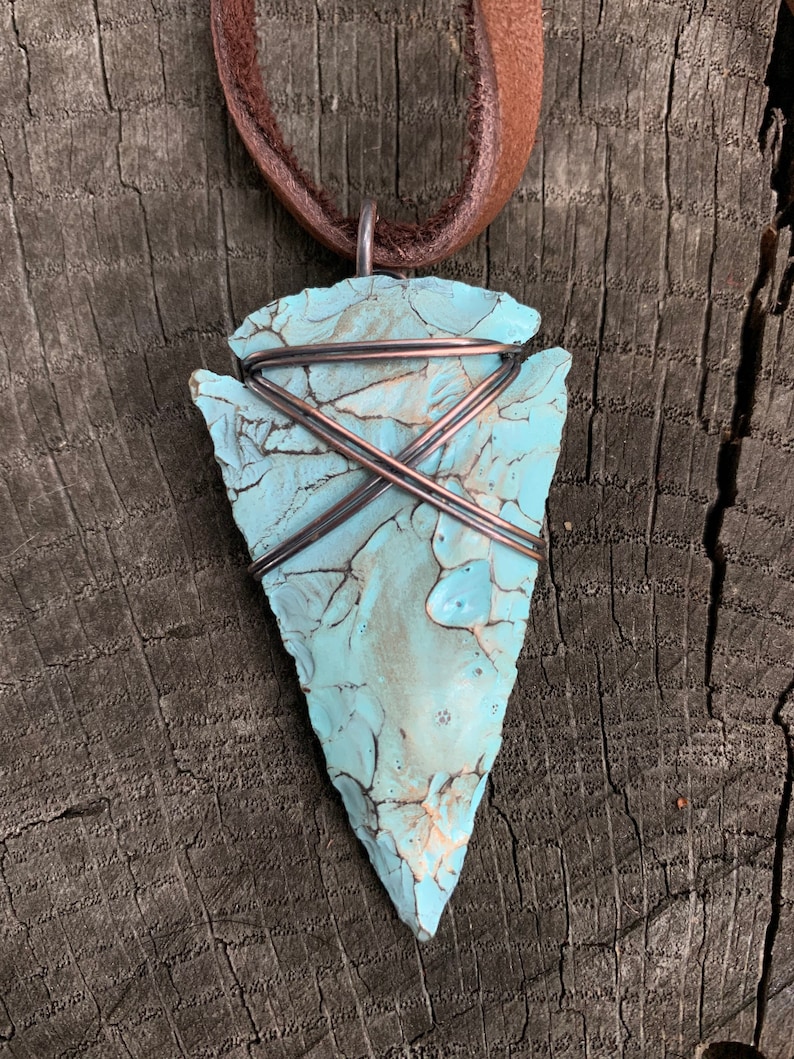 Unique Turquoise Arrowhead Pendant - Tribal Adjustable Leather & Stone ...