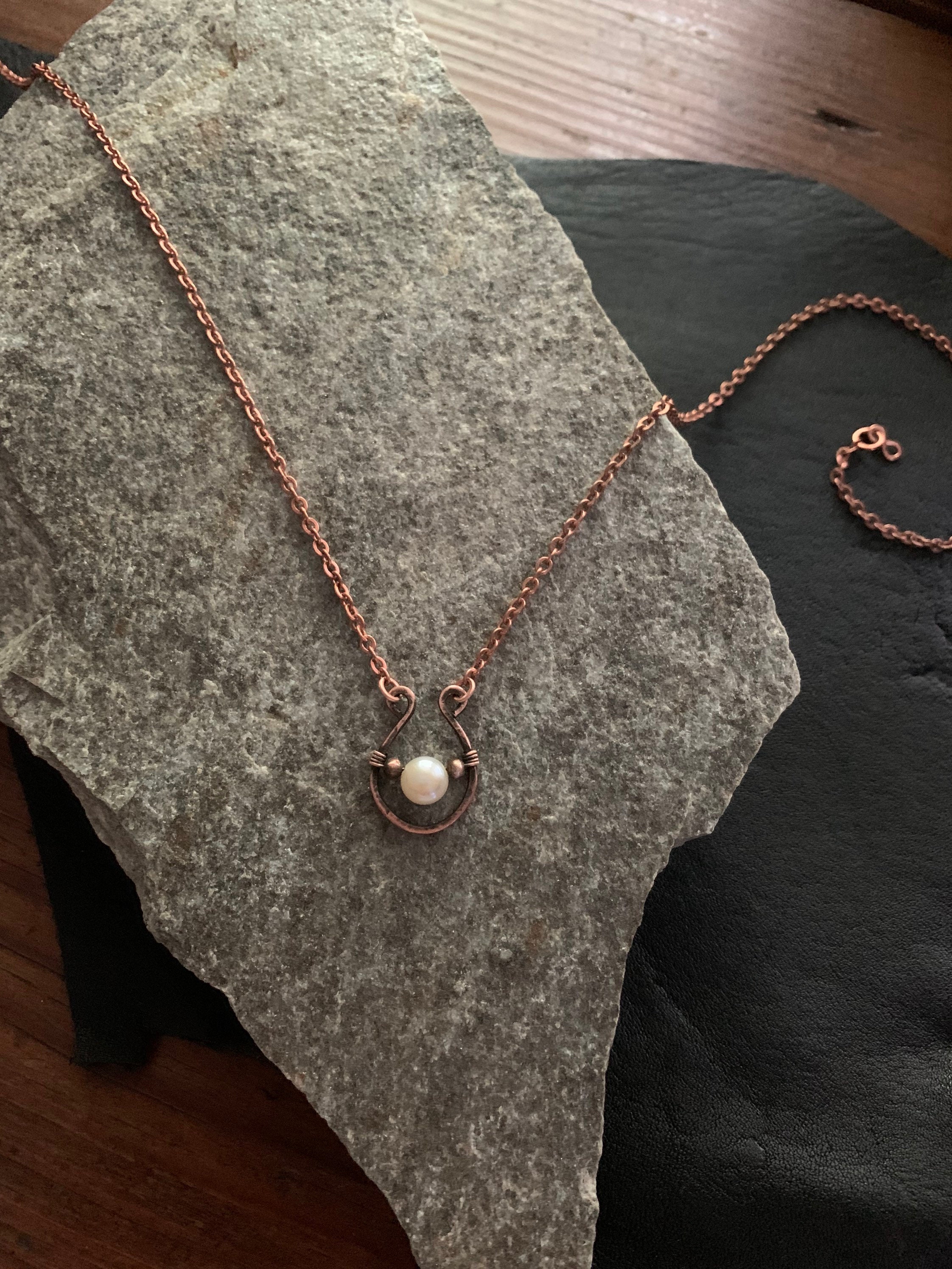 Dainty Freshwater Pearl Pendant - Unique Rustic Copper Jewelry Gift for ...