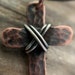 Small Hammered Rustic Copper Cross Pendant W/ Sterling Silver & Brown ...