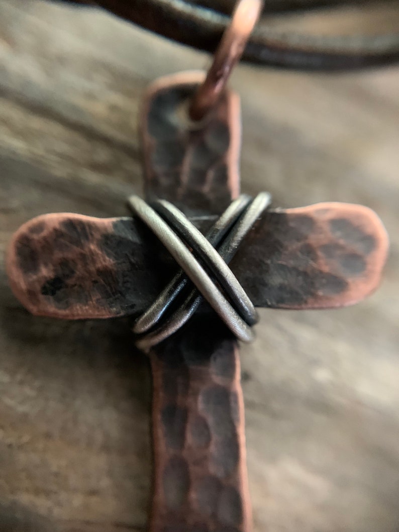 Small Hammered Rustic Copper Cross Pendant W/ Sterling Silver - Etsy