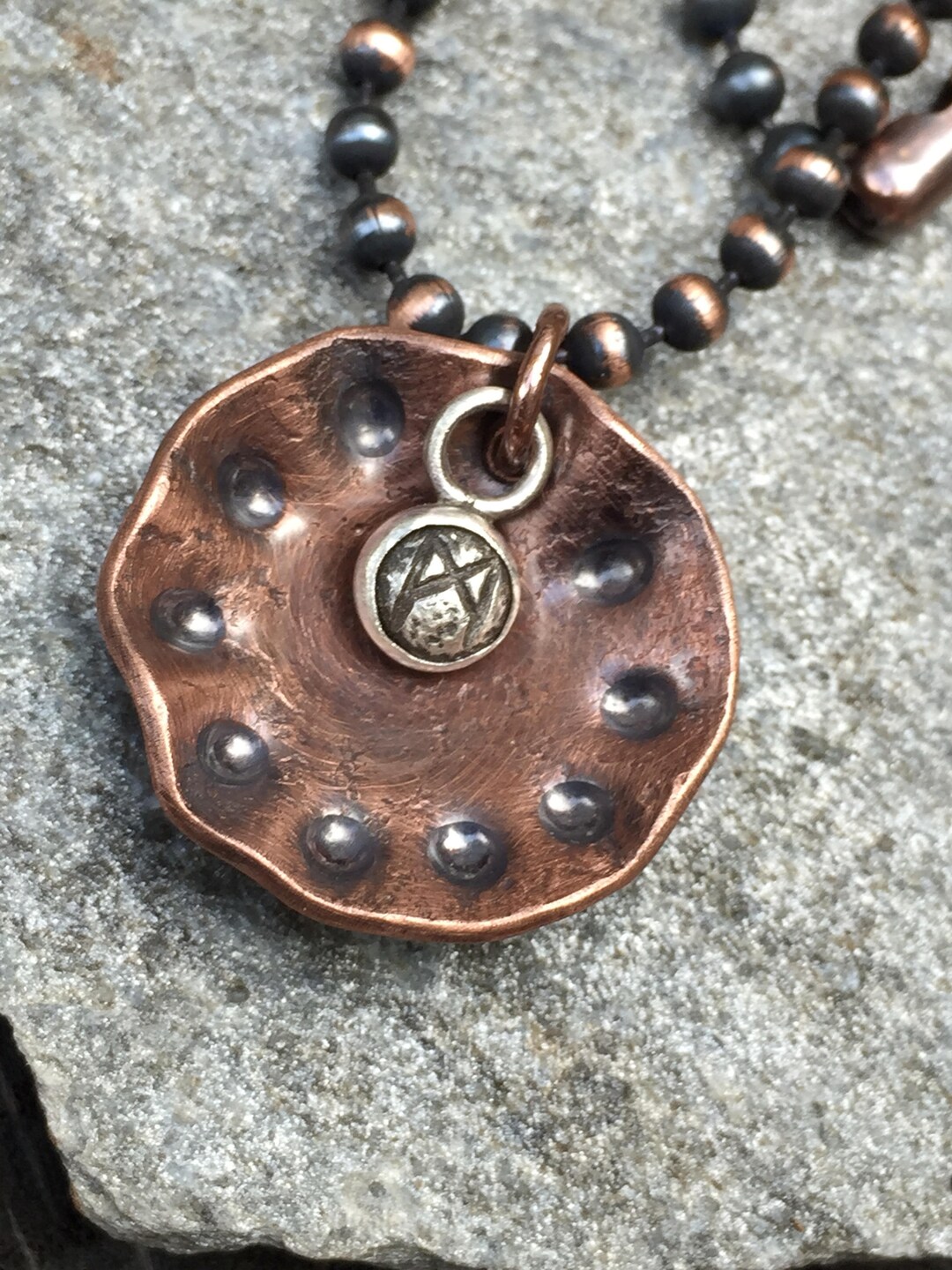 Solid Copper Rune Pendant Mannaz Elder Futhark Rune Charm Rustic Ball ...