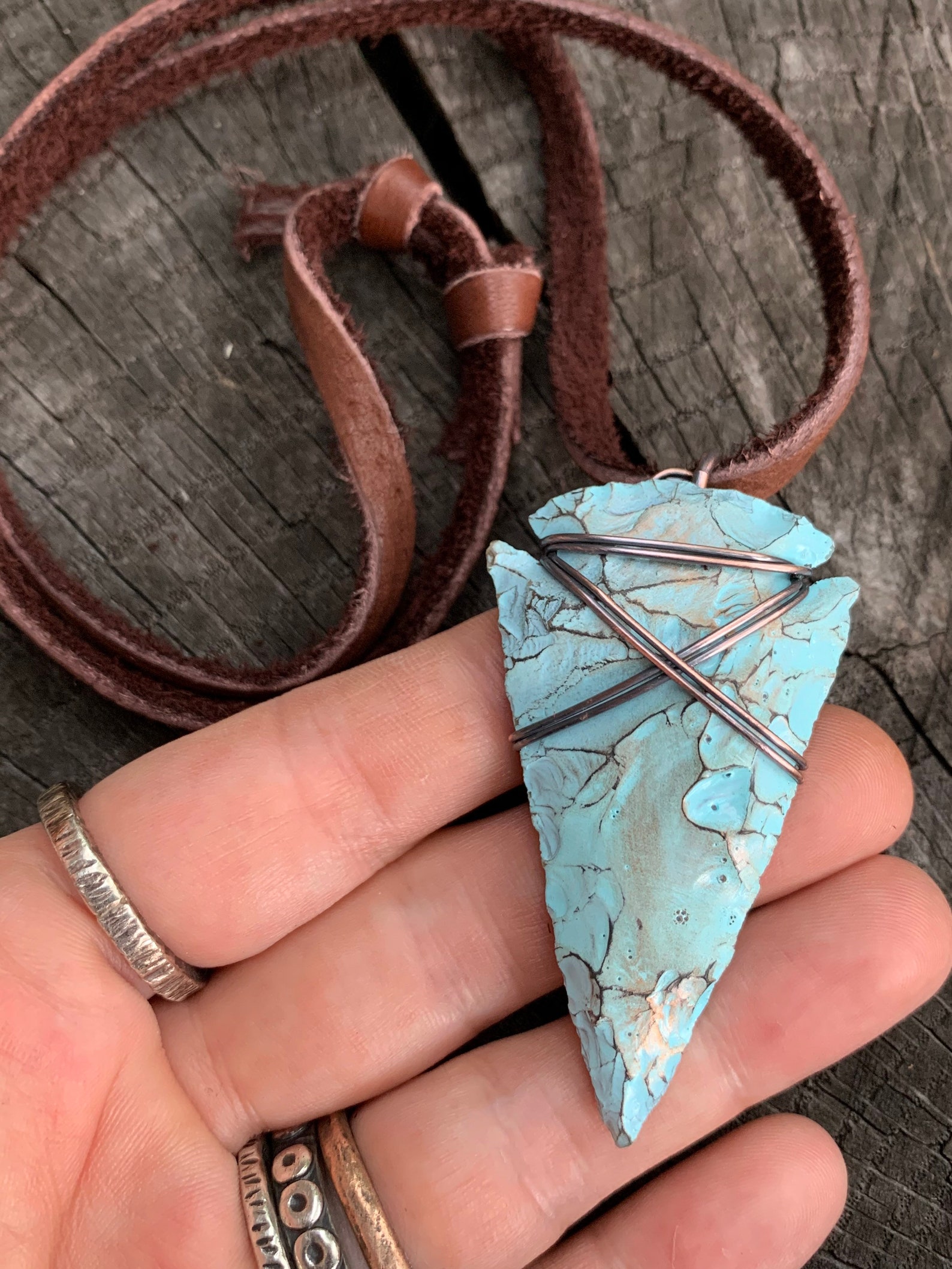 Unique Turquoise Arrowhead Pendant - Tribal Adjustable Leather & Stone ...