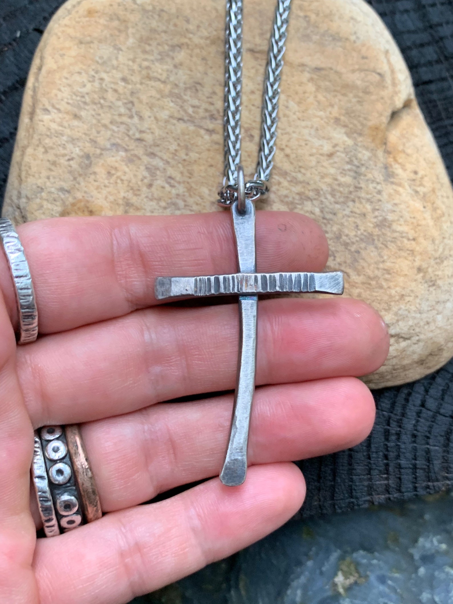 Unique Rustic Cross Necklace Large 925 Sterling Silver - Etsy
