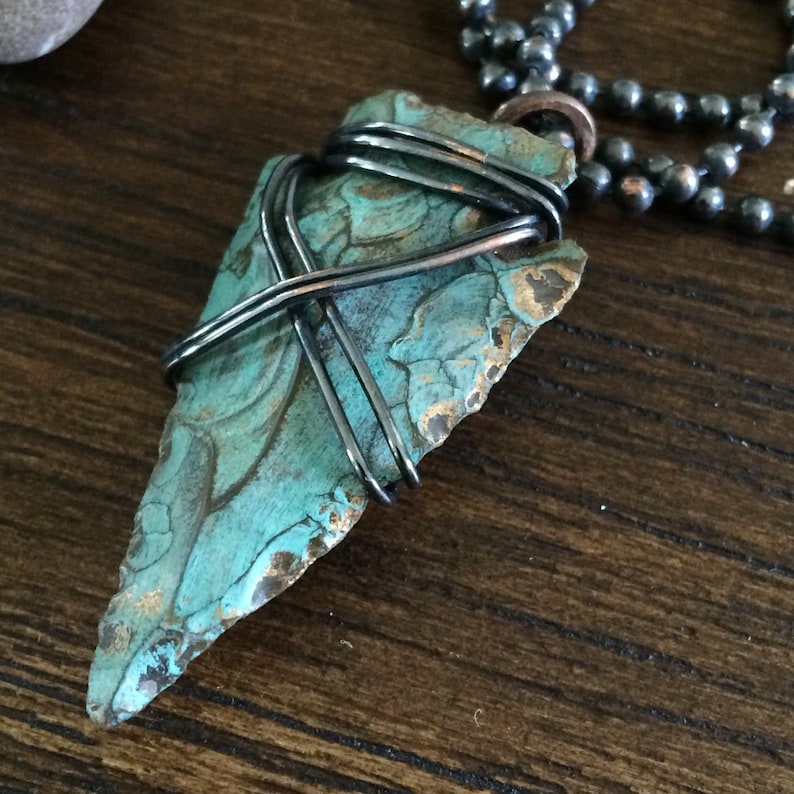 Wire Wrapped Arrowhead Necklace Pendant Tribal Turquoise and - Etsy