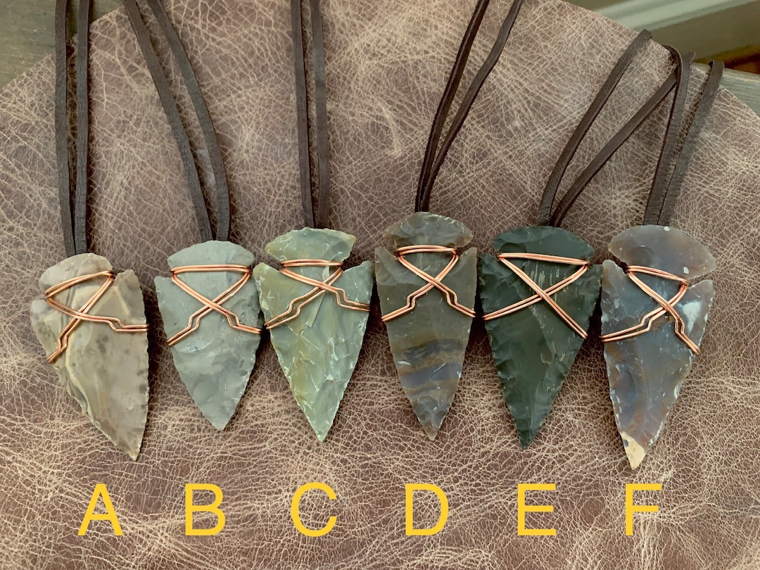 Copper Wire Wrapped Arrowhead Pendant on Brown Leather Adjustable ...