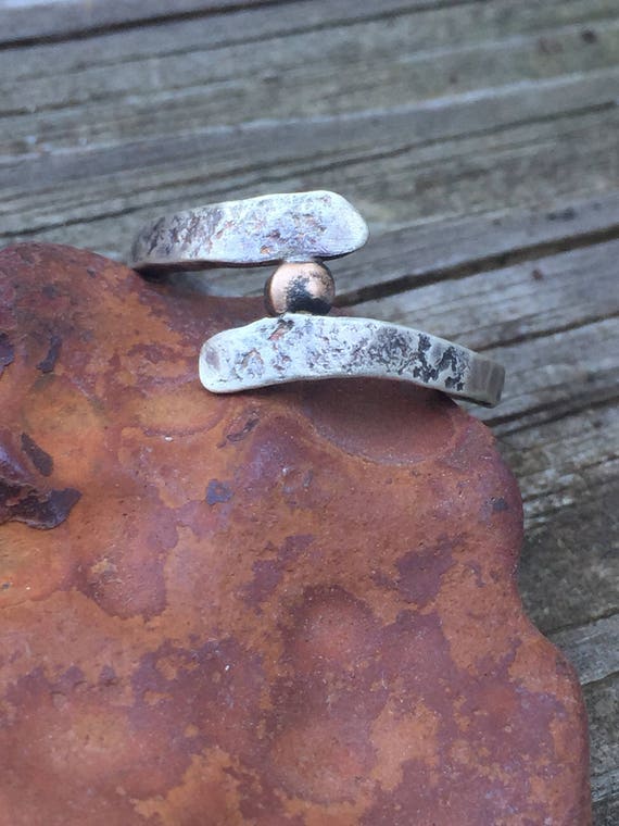 Sterling Silver & Bronze Pebble Bypass Ring Unisex Men's | Etsy
