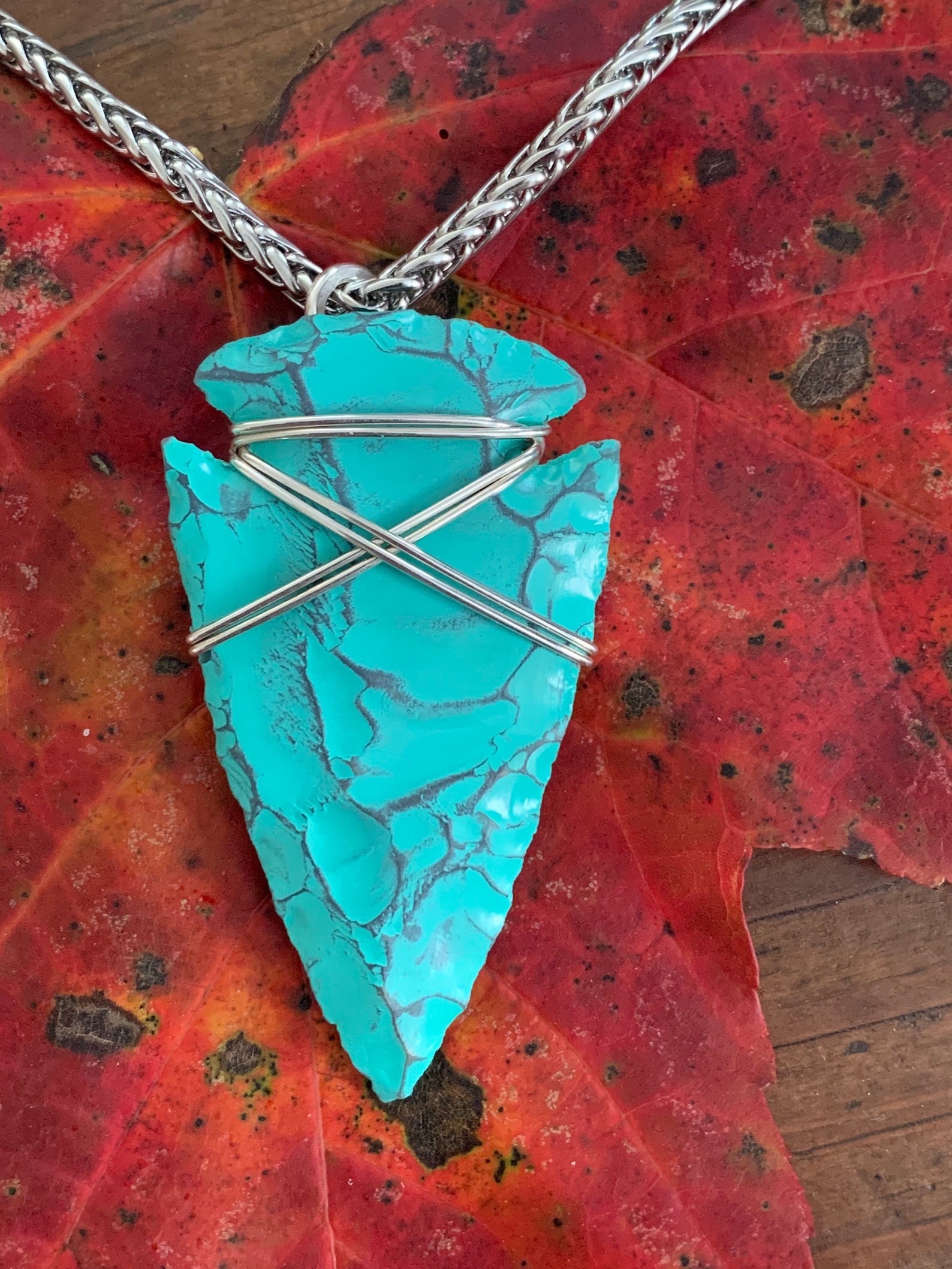 Turquoise Arrowhead Necklace Wire Wrapped Sterling Silver on - Etsy