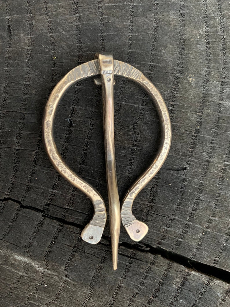 Penannular Brooch / Shawl or Cloak Pin - Hand Forged Rustic Gold Brass ...