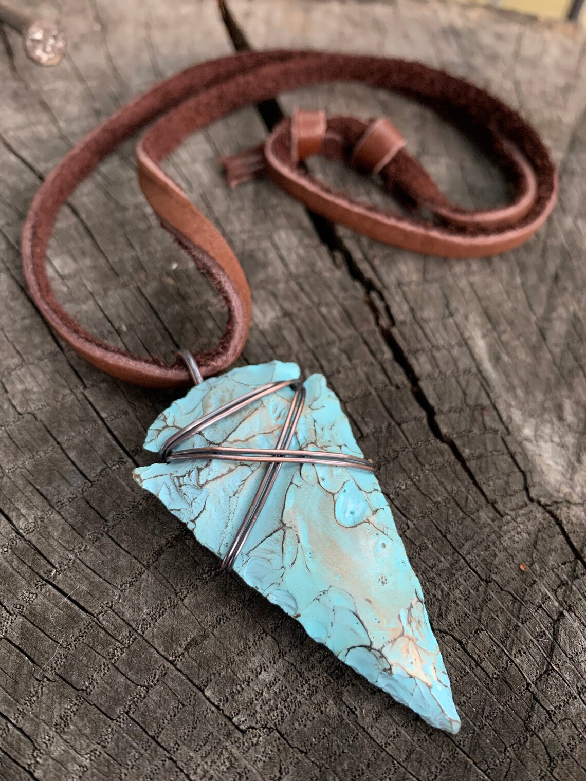 Unique Turquoise Arrowhead Pendant Tribal Adjustable Leather - Etsy