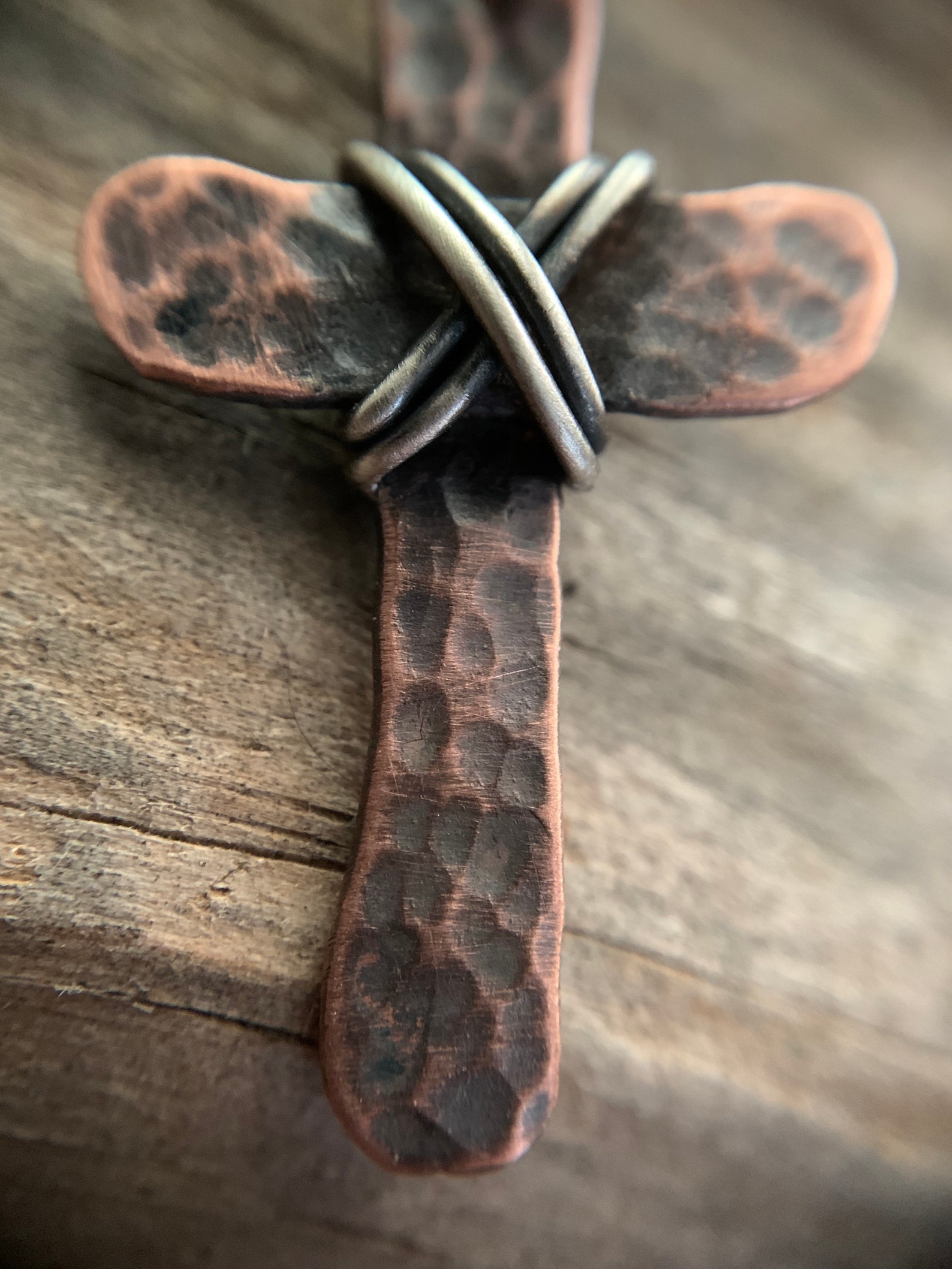 Small Hammered Rustic Copper Cross Pendant W/ Sterling Silver - Etsy