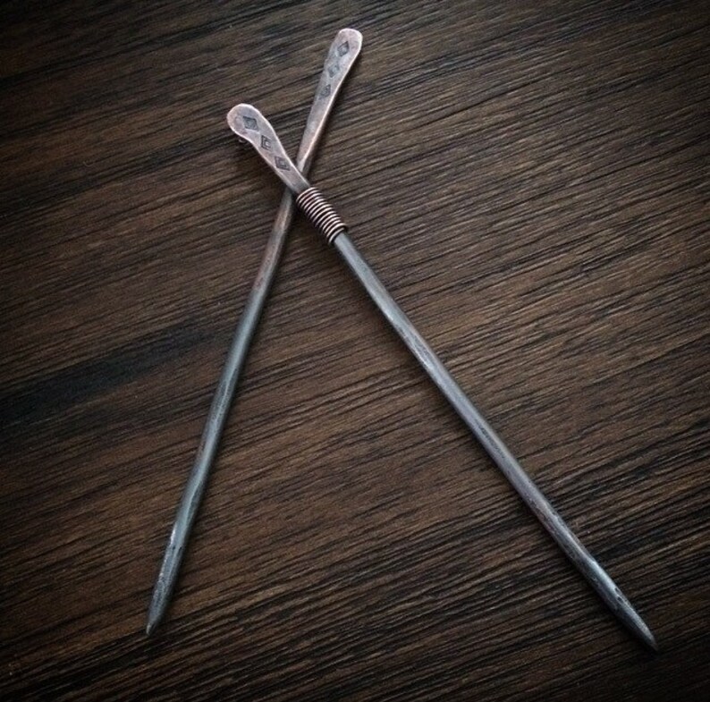 Copper Hair Sticks Set of 2 Rustic Hand Forged Custom Hair - Etsy