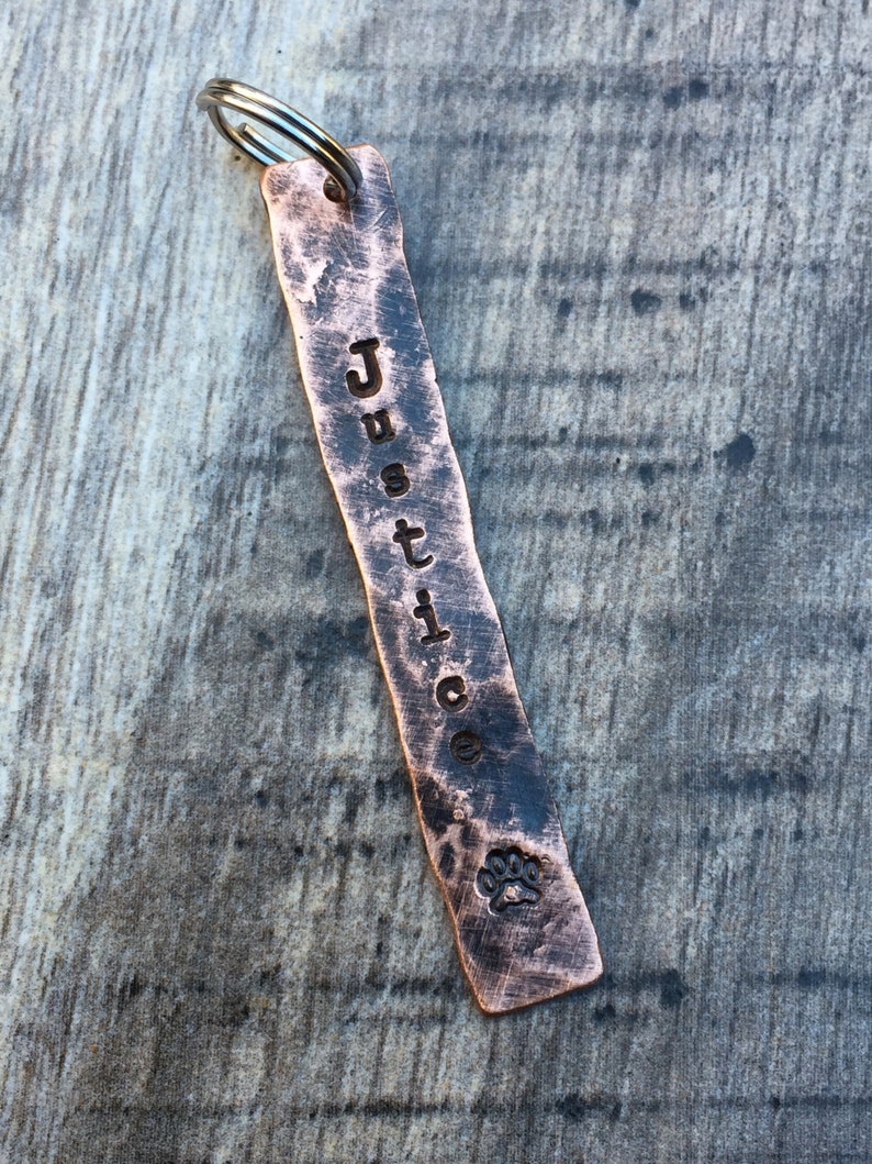 Custom Dog Tag Rustic Copper Hand Stamped & Forged Nametag - Etsy