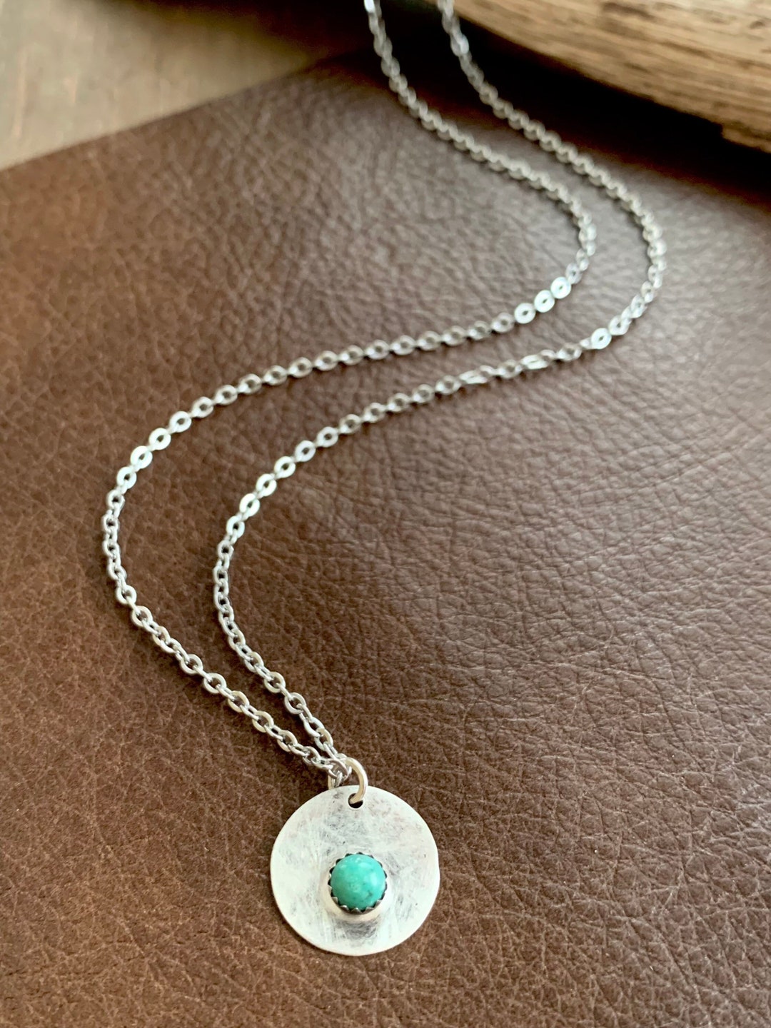 Small Dainty Turquoise December Birthstone Disc Pendant in 925 Sterling ...