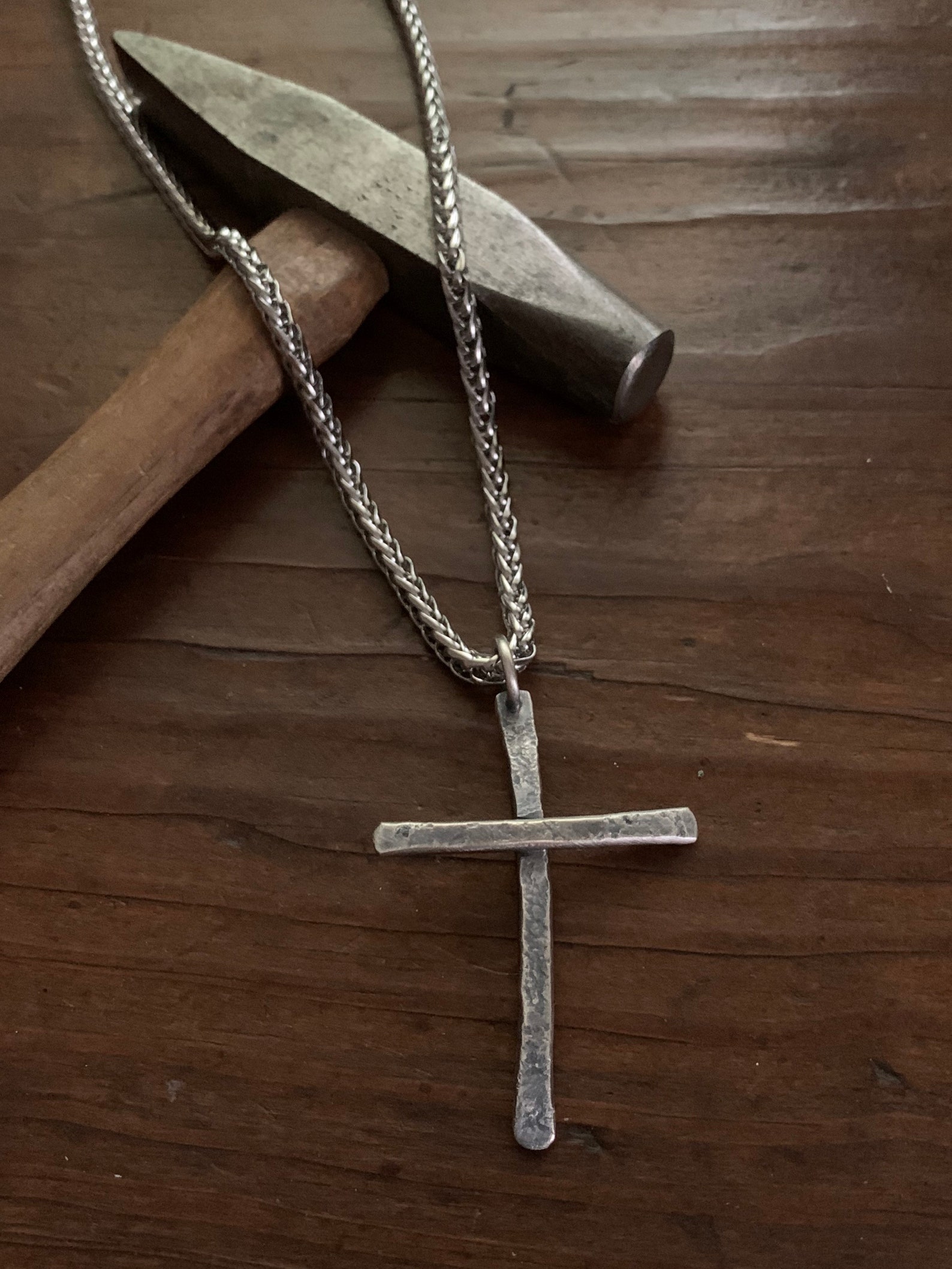 Unique Rustic Cross Necklace Large 925 Sterling Silver | Etsy