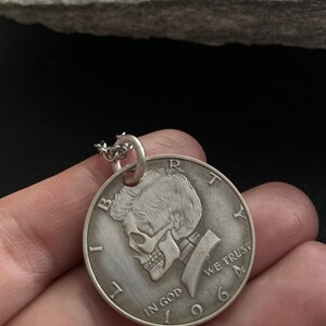 Carved Skull Coin Pendant W/ 20" Stainless Necklace John F Kennedy 1964 ...