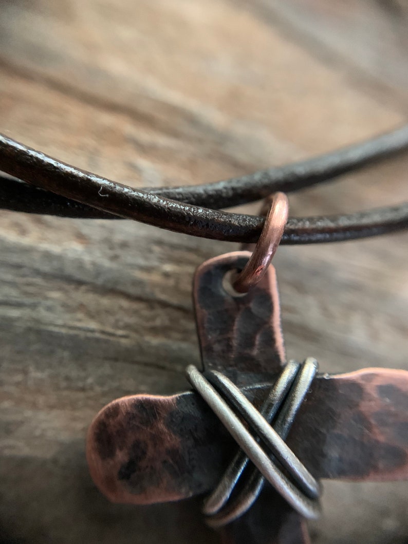 Small Hammered Rustic Copper Cross Pendant W/ Sterling Silver - Etsy