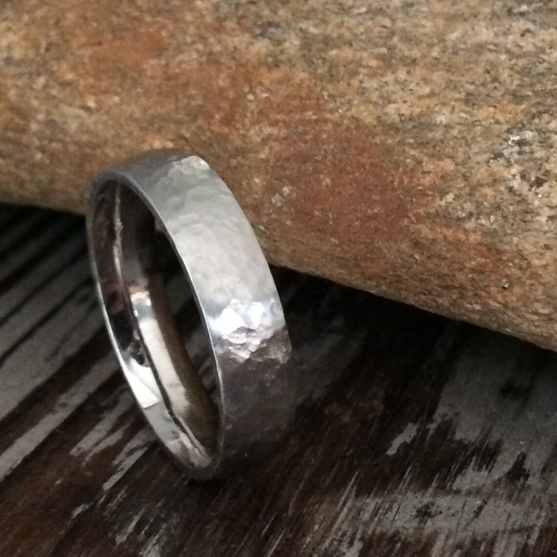 Peen Hammered Steel Ring Silver 5mm Surgical Stainless - Etsy