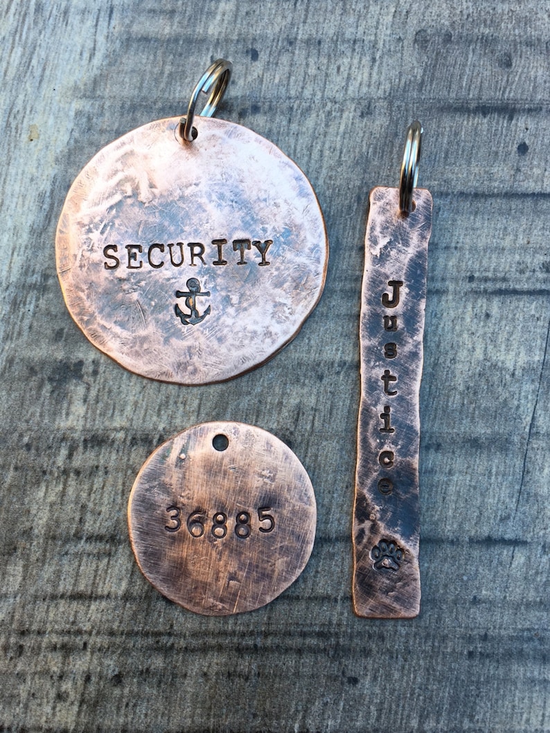 Custom Dog Tag Rustic Copper Hand Stamped & Forged Nametag - Etsy
