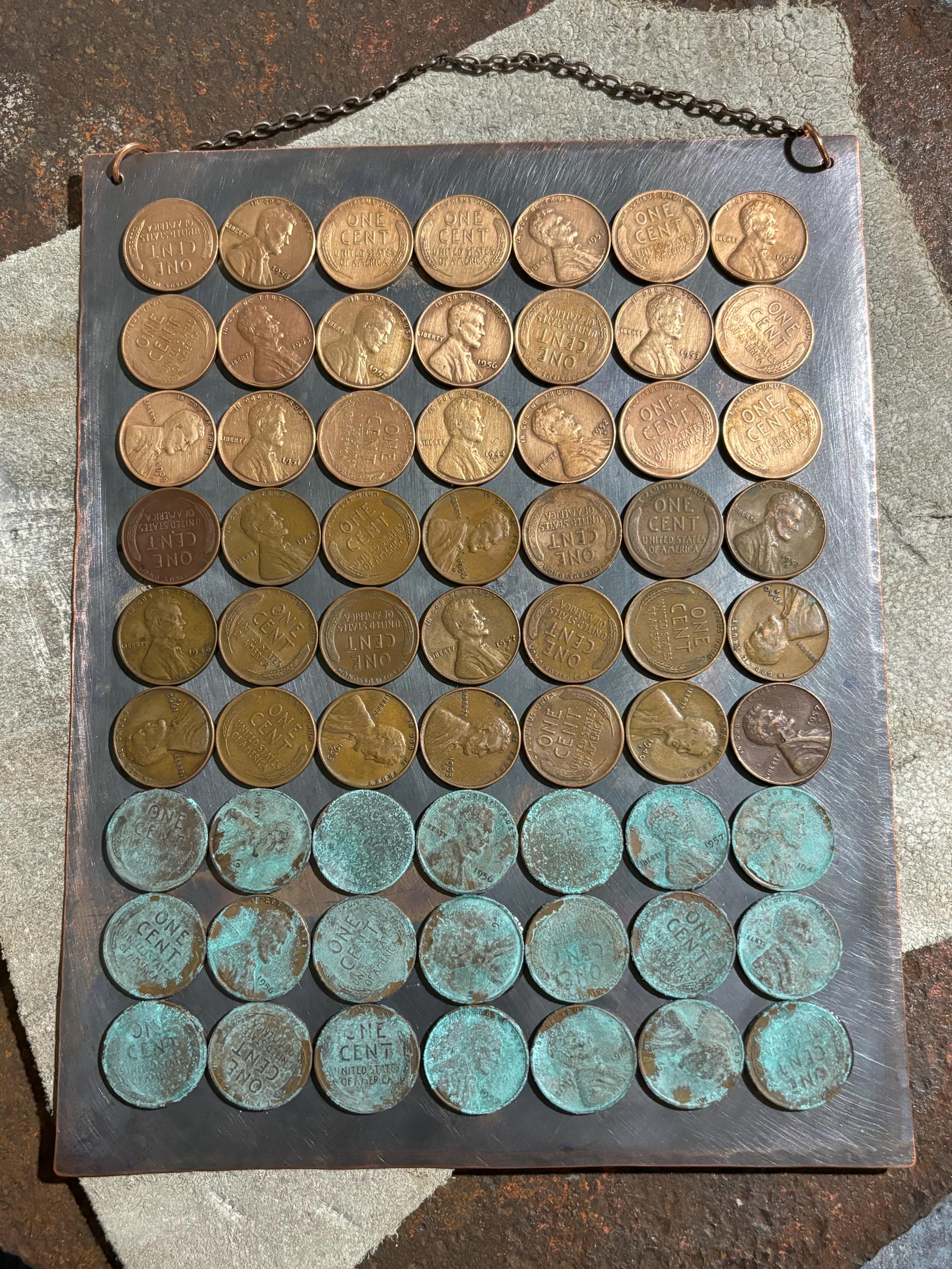 Solid Copper Wall Art W/ Ombre Effect Graduated Patina Wheat Pennies ...