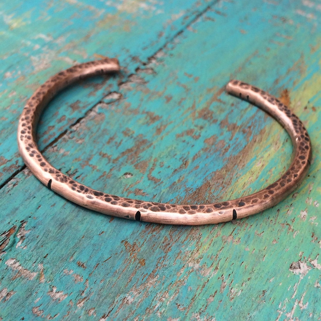 Rustic Textured Copper Cuff for Men or Women - Thin Distressed Metal ...