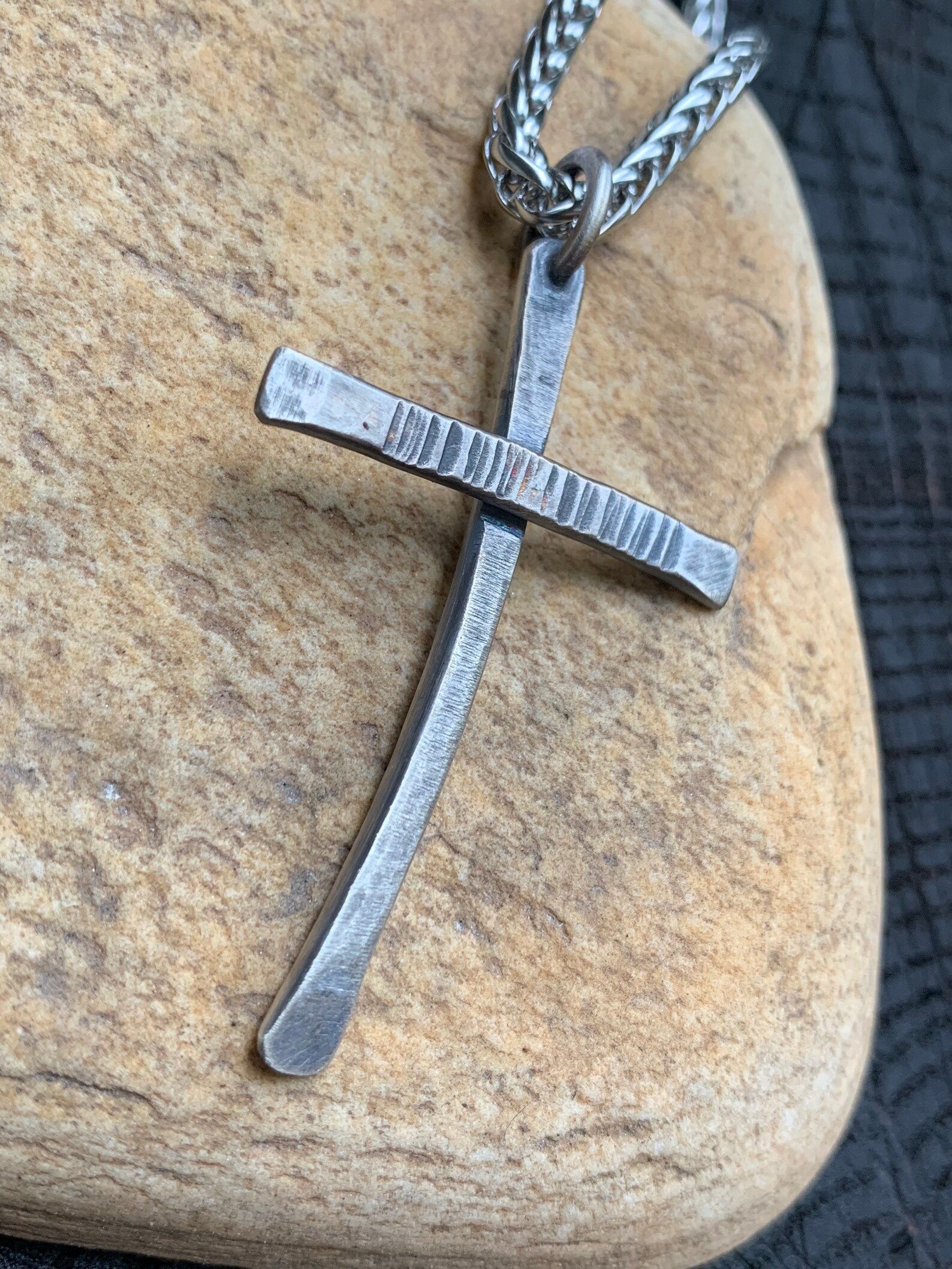 Unique Rustic Cross Necklace Large 925 Sterling Silver - Etsy