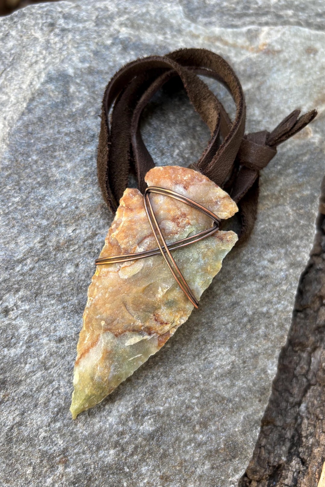 Large Modern Jasper Arrowhead Wire Wrapped in Solid Copper W/ 26" Brown ...