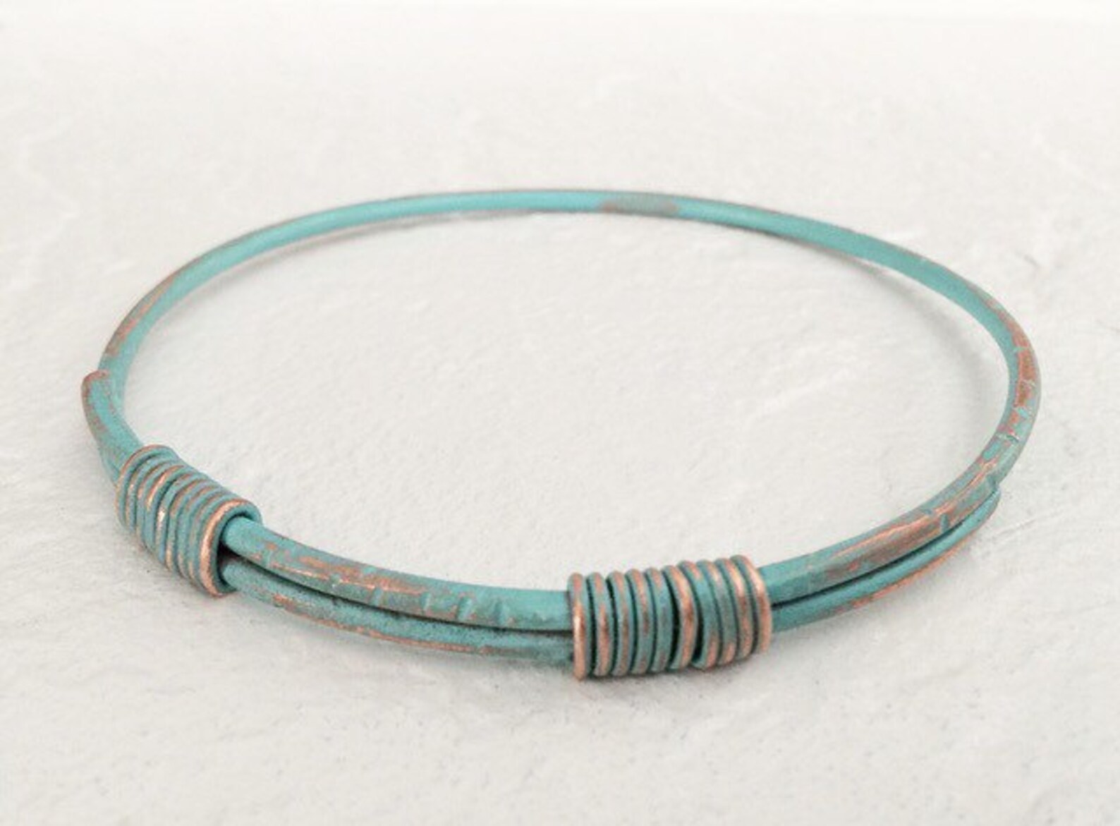 Verdigris Turquoise Patina Bangle Rustic BOHO Wire Wrapped - Etsy