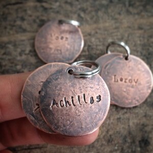 Rustic Copper Dog Tag - 1" Round Pet ID or Nametag - Custom Stamped and ...