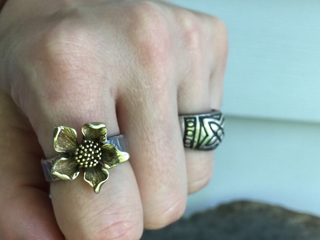Rustic Gold Flower Ring - Organic Copper Band Custom Sized - 7th ...