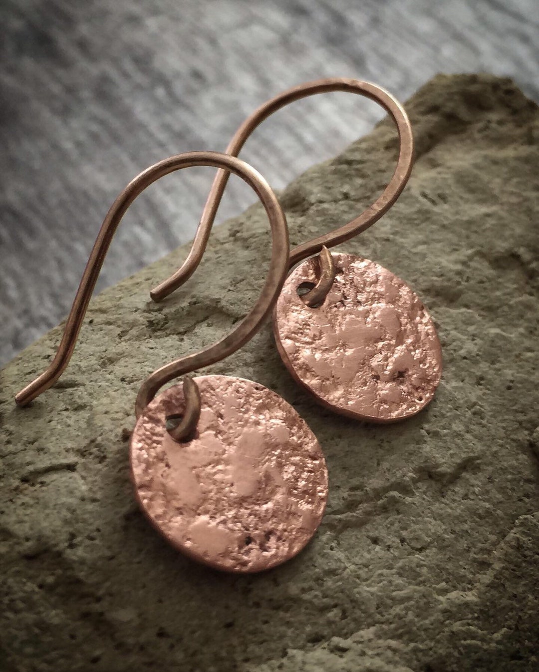 Copper Drop Earrings in Raw or Rustic Oxidized Textured Finish - Small ...