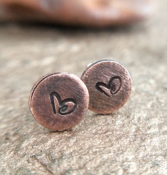 Rustic Copper Heart Studs 8mm Simple Everyday Sweetheart - Etsy