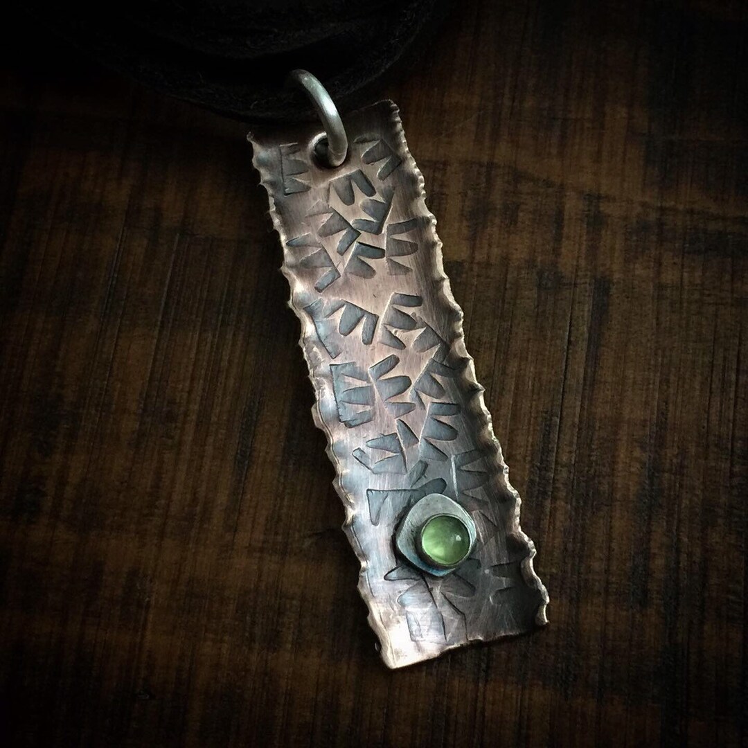 Rustic Celtic Bronze W/ Green Peridot Pendant - Brown Leather Necklace ...